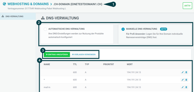 DNS Einträge verwalten - Green