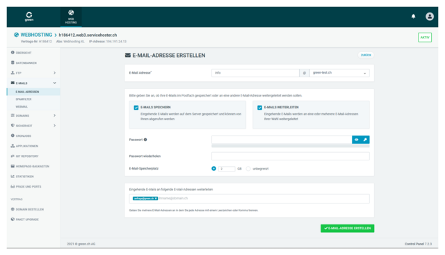 E-Mail-Adresse erstellen (Webhosting) - Green
