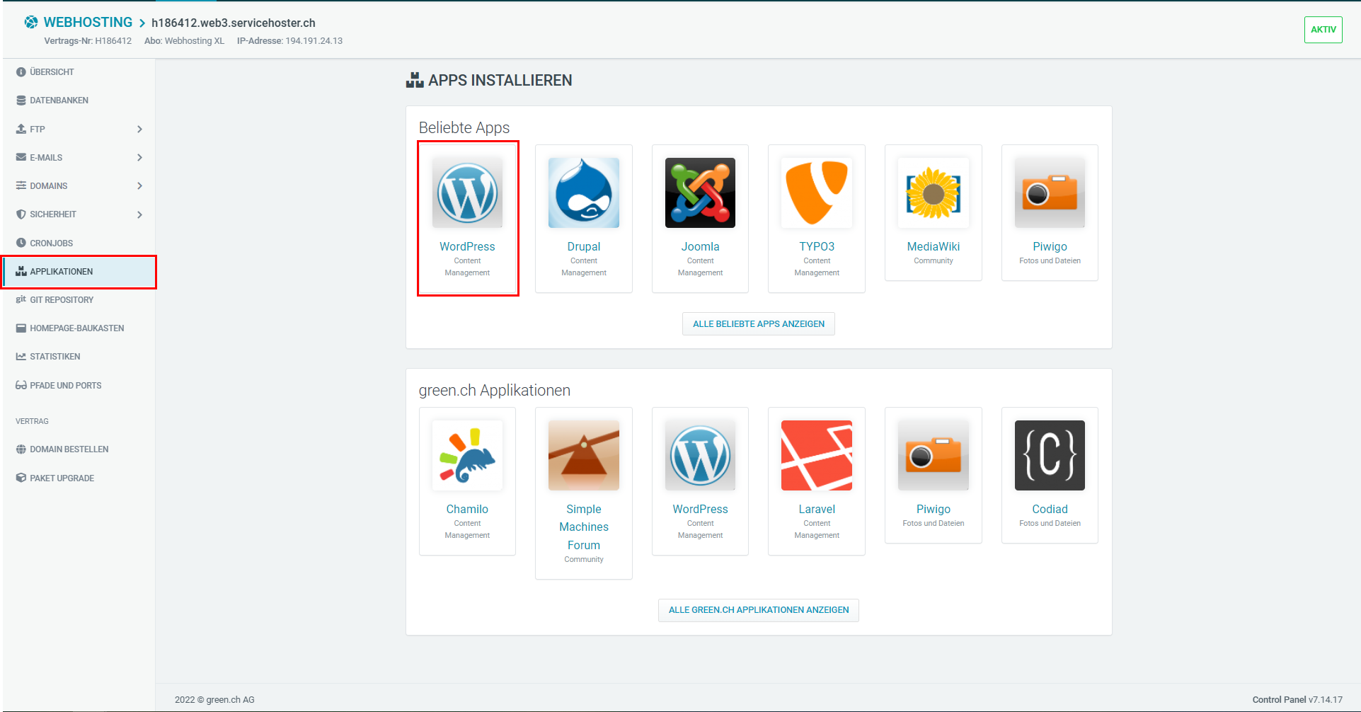 WordPress Installieren - Green