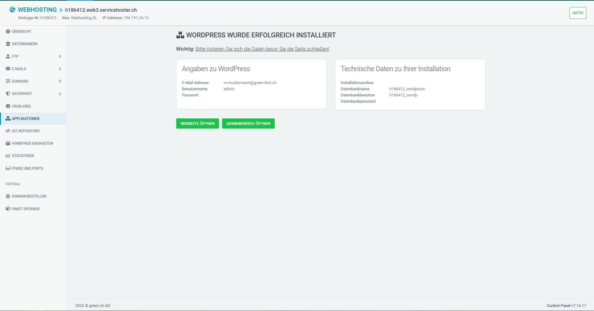 WordPress Installieren - Green